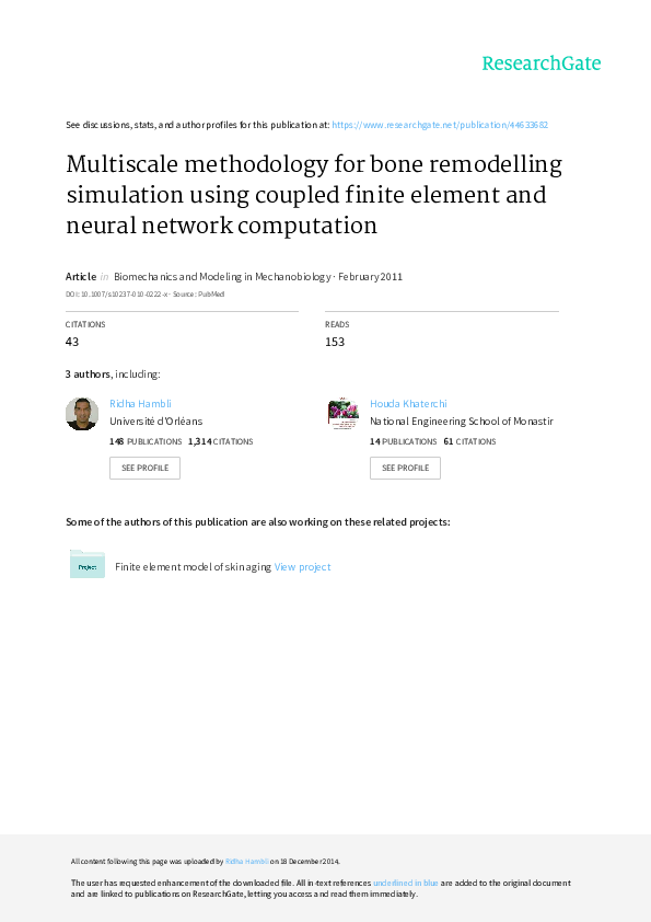 (PDF) Multiscale methodology for bone remodelling simulation using coupled finite element and ...