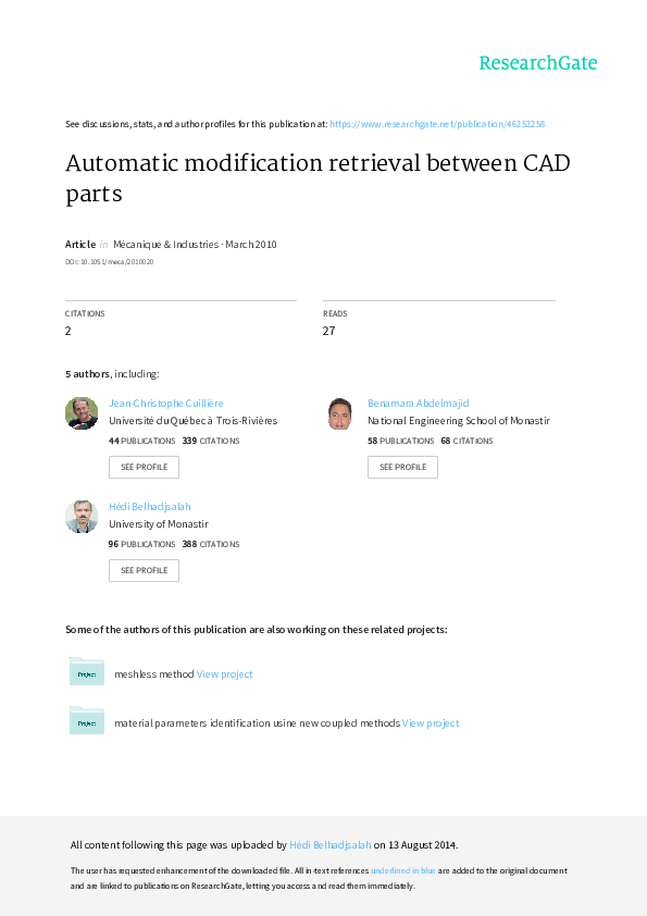 (PDF) Automatic modification retrieval between CAD parts