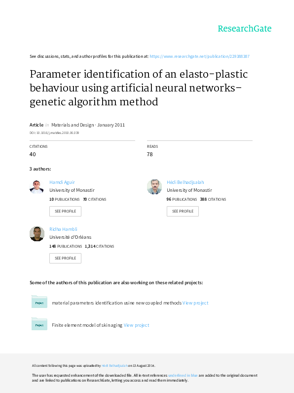 (PDF) Parameter identification of an elasto-plastic behaviour using artificial neural networks ...