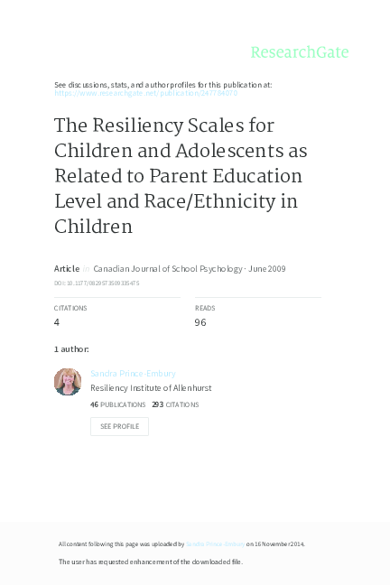 (PDF) Resiliency Scales for Children and Adolescents: Profiles of ...
