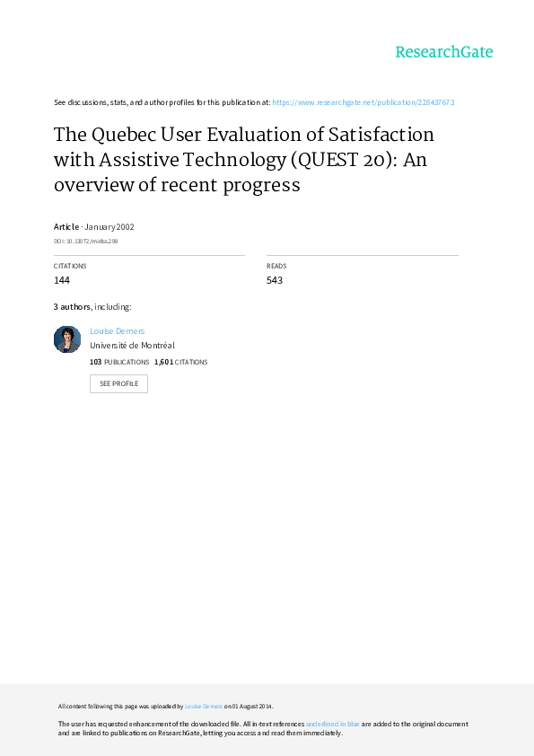 (PDF) Quebec User Evaluation of Satisfaction with Assistive Technology ...