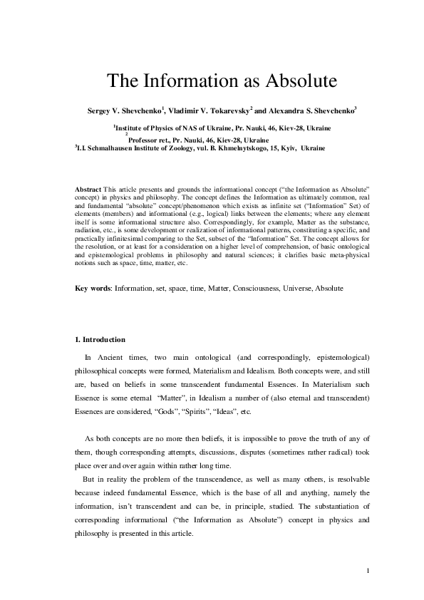 (PDF) The Information as Absolute