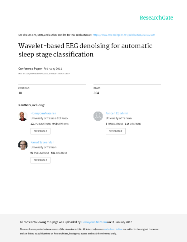 (PDF) Wavelet-based EEG denoising for automatic sleep stage classification