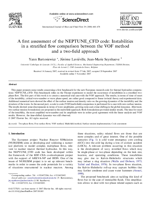 (PDF) A first assessment of the NEPTUNE_CFD code: Instabilities in a stratified flow comparison ...