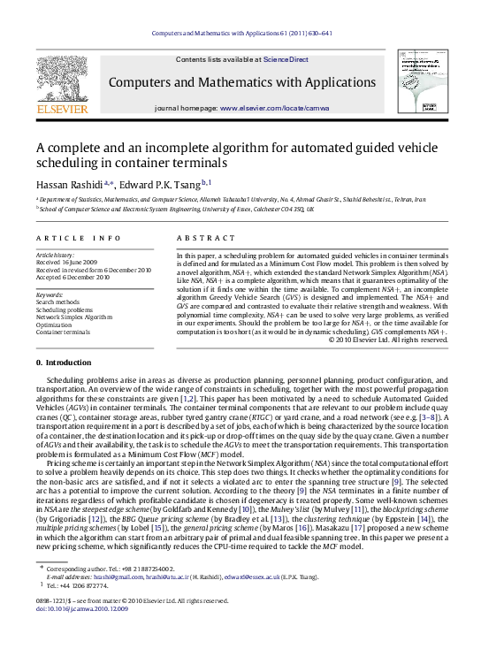 Pdf A Complete And An Incomplete Algorithm For Automated Guided Vehicle Scheduling In