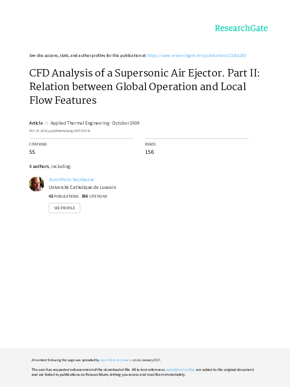 (PDF) CFD analysis of a supersonic air ejector. Part II: Relation between global operation and ...