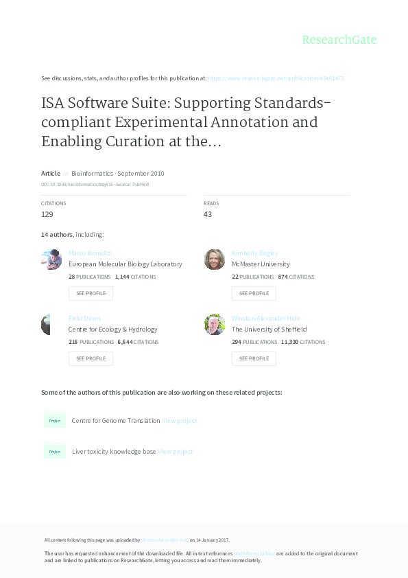 (PDF) ISA software suite: supporting standards-compliant experimental ...