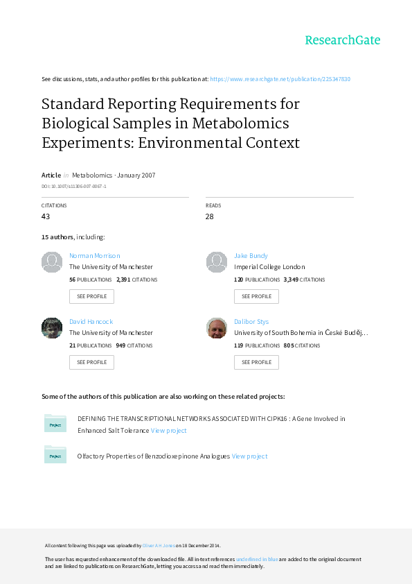 (PDF) Standard Reporting Requirements for Biological Samples In ...