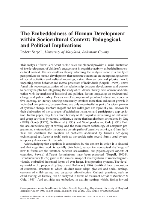 (PDF) The embeddedness of human development within sociocultural ...