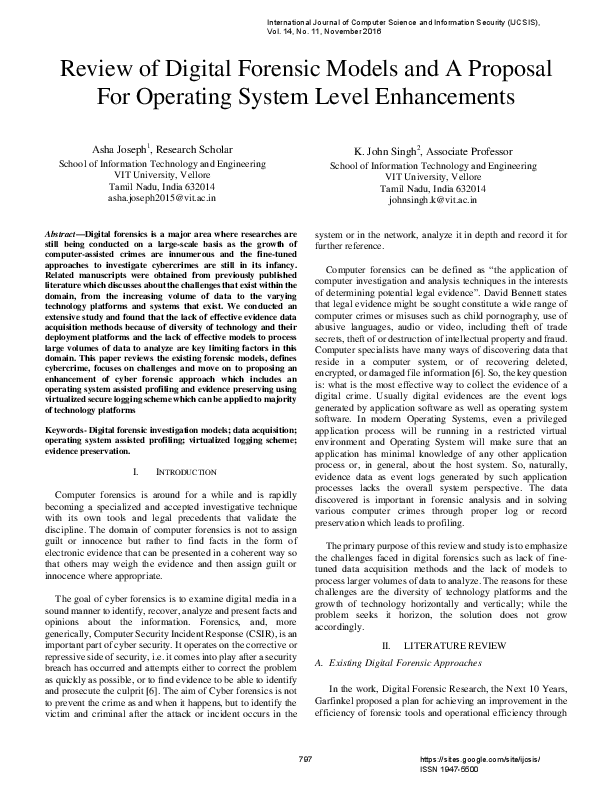 (PDF) Review of Digital Forensic Models and A Proposal For Operating ...