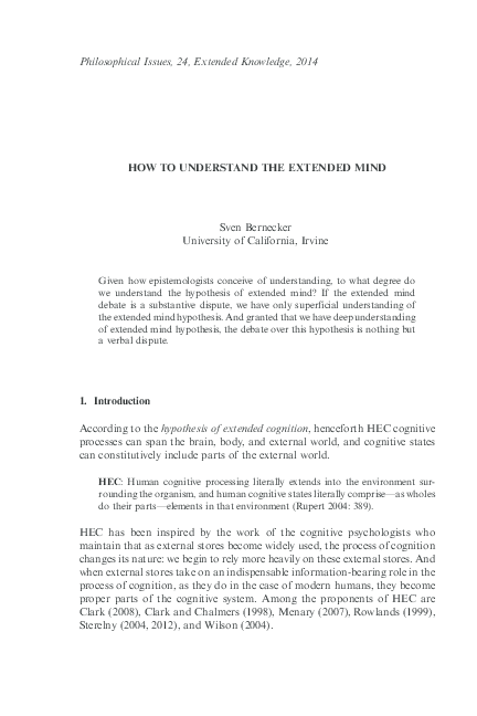 (PDF) How to Understand the Extended Mind (Philosophical Issues 24, 2014)
