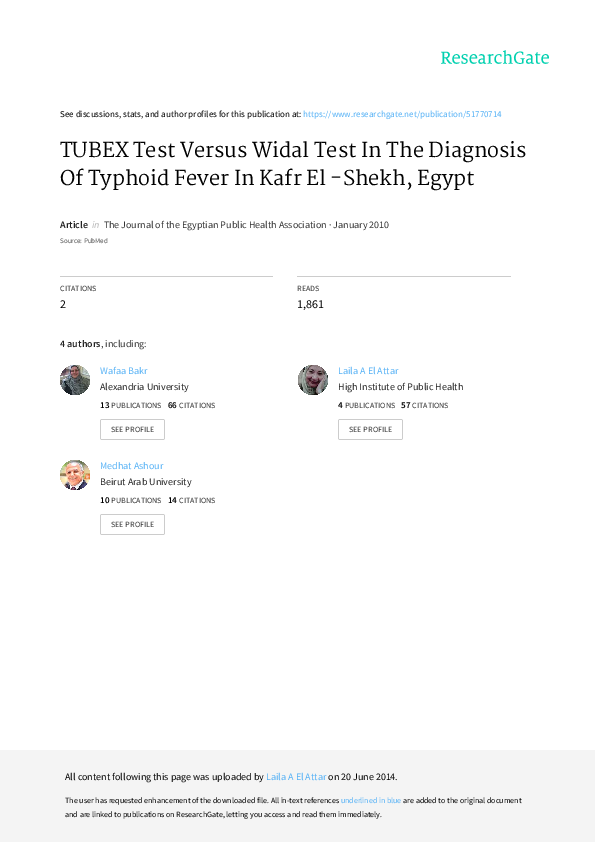 (PDF) TUBEX Test Versus Widal Test In The Diagnosis Of Typhoid Fever In ...