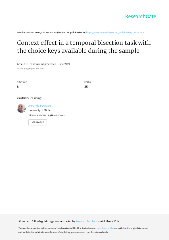 Pdf Context Effect In A Temporal Bisection Task With The Choice Keys