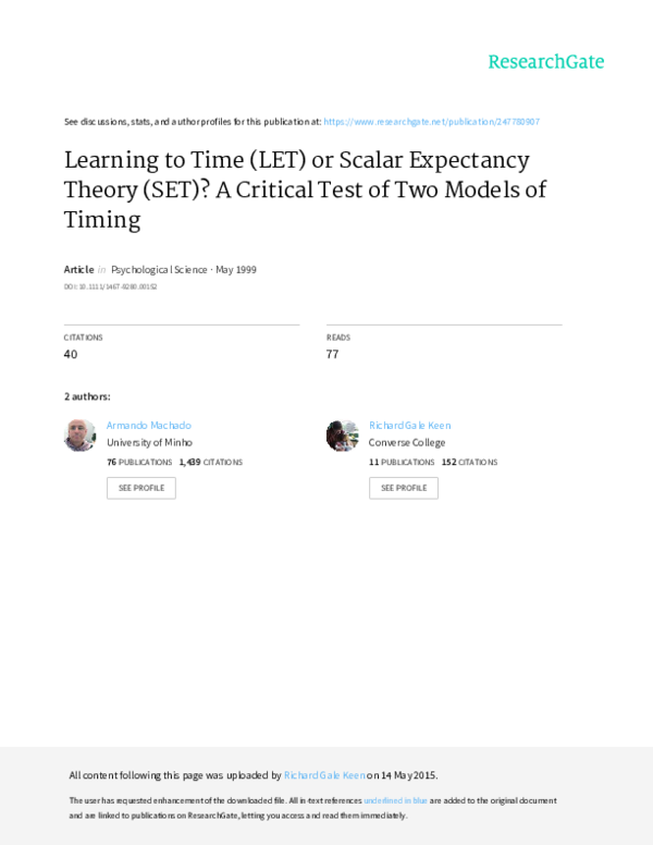 (PDF) Learning to time (LET) or scalar expectancy theory (SET)? A ...