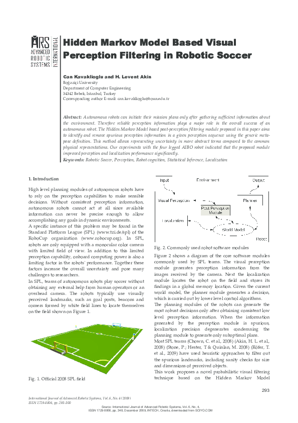 (PDF) Hidden Markov Model Based Visual Perception Filtering in Robotic Soccer