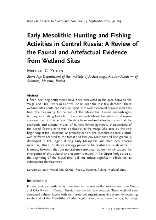 (PDF) Early Mesolithic Hunting and Fishing Activities in Central Russia ...