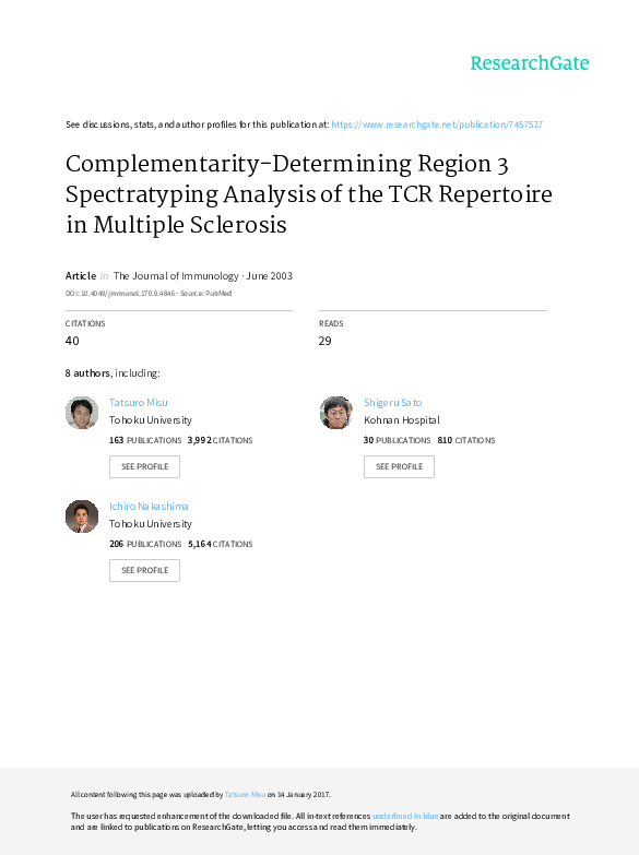 (PDF) Complementarity-determining region 3 spectratyping analysis of ...