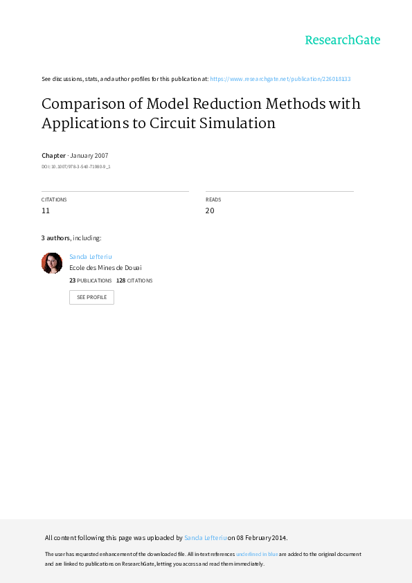 Pdf Comparison Of Model Reduction Methods With Applications To Circuit Simulation