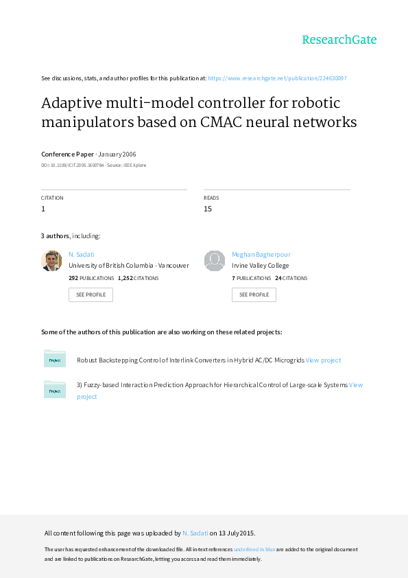 (PDF) Adaptive multi-model controller for robotic manipulators based on CMAC neural networks
