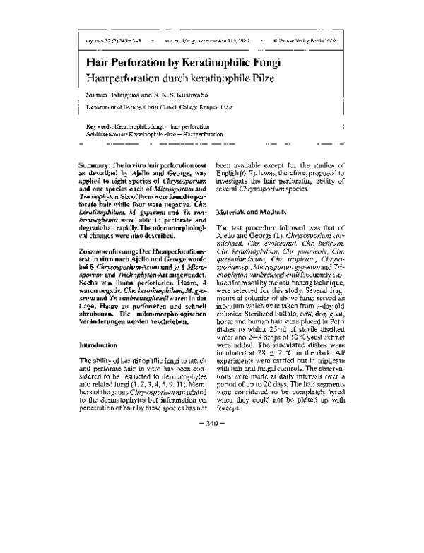 (PDF) Hair Perforation by Keratinophilic Fungi: Haarperforation durch ...