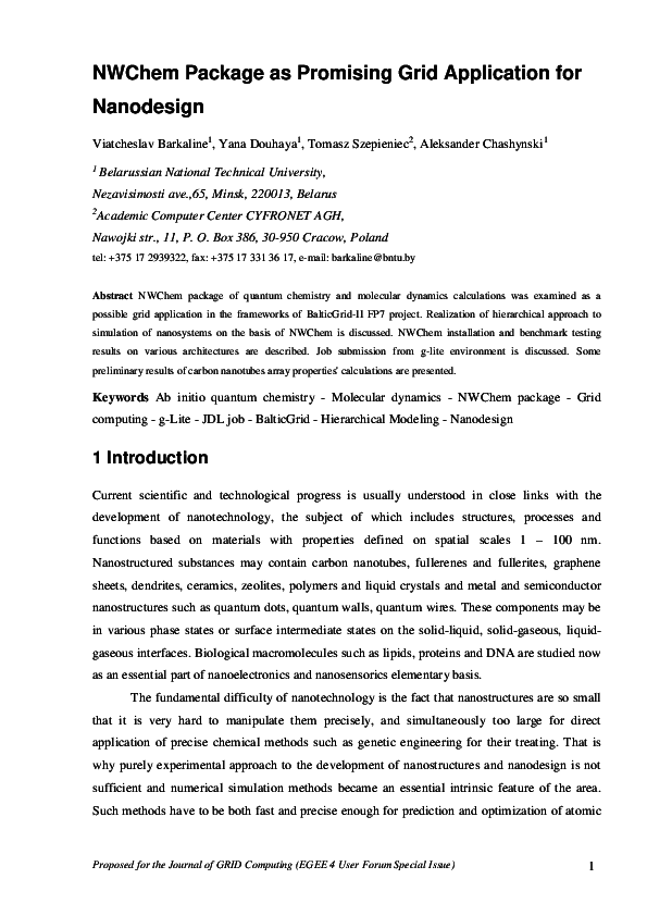 (PDF) NWCHEM КАК ГРИД-ПРИЛОЖЕНИЕ