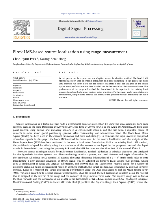 Pdf Block Lms Based Source Localization Using Range Measurement