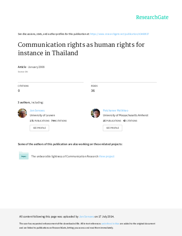(PDF) Communication Rights as Human Rights for instance in Thailand