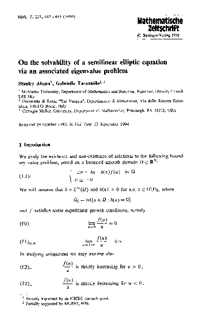 (PDF) On the solvability of a semilinear elliptic equation via an associated eigenvalue problem