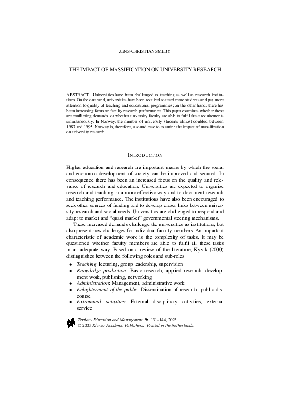 (PDF) The impact of massification on university research