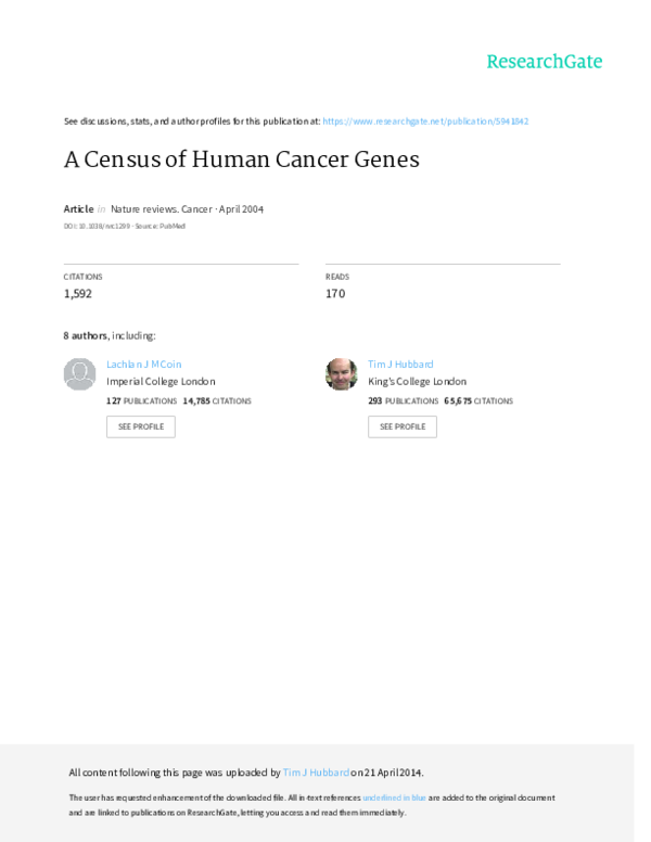 (PDF) A Census of Human Cancer Genes
