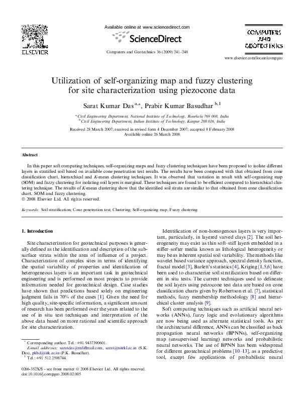 Pdf Utilization Of Self Organizing Map And Fuzzy Clustering For Site Characterization Using