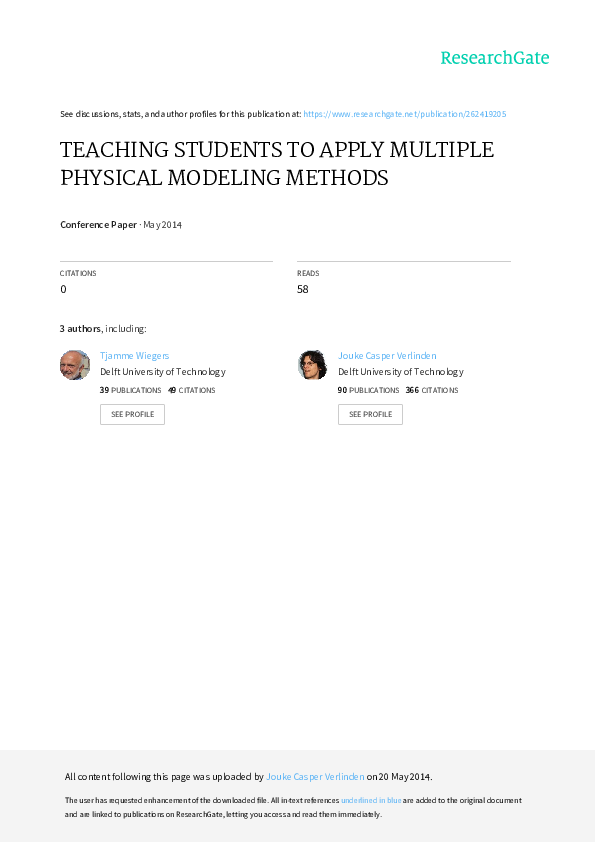 (PDF) Teaching students to apply multiple physical modeling methods