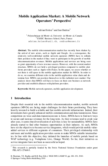 (PDF) Mobile Application Market: A Mobile Network Operators' Perspective