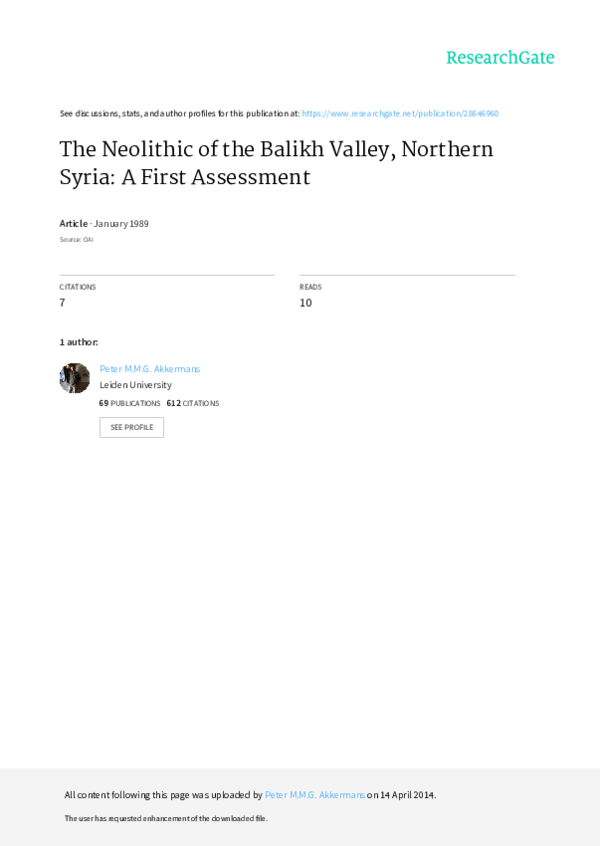 (PDF) The Neolithic of the Balikh Valley, northern Syria: A first ...