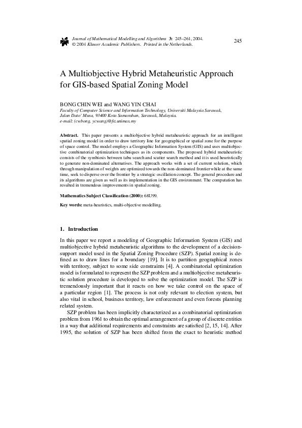 (PDF) A multiobjective hybrid metaheuristic approach for gis-based spatial zoning model
