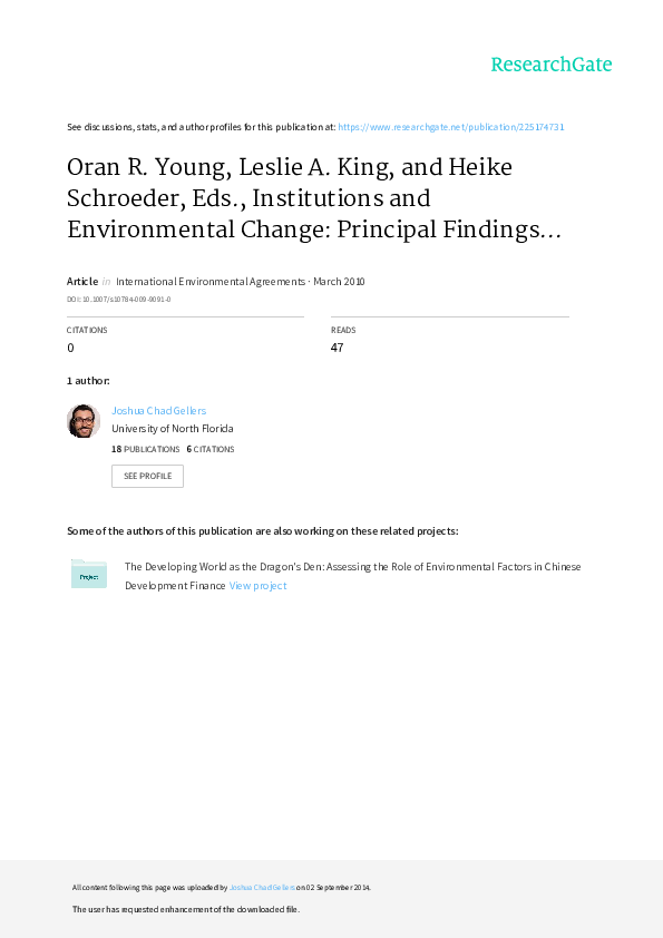 (PDF) Oran R. Young, Leslie A. King, and Heike Schroeder, Eds ...