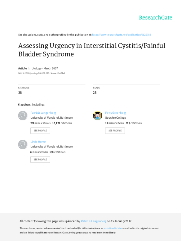 (PDF) Assessing urgency in interstitial cystitis/painful bladder syndrome