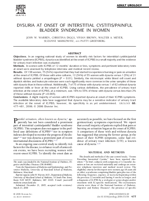 (PDF) Dysuria at onset of interstitial cystitis/painful bladder ...