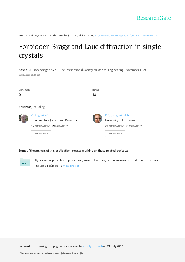(PDF) Forbidden Bragg and Laue diffraction in single crystals ...