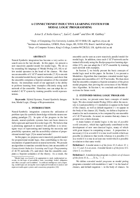 Pdf A Connectionist Inductive Learning System For Modal Logic Programming