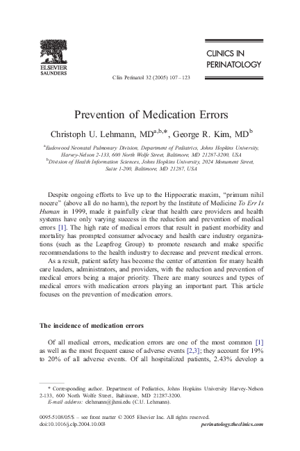 (PDF) Prevention of medication errors