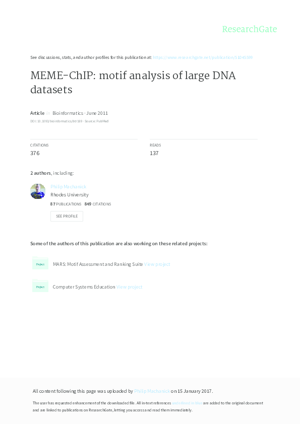 (PDF) MEME-ChIP: motif analysis of large DNA datasets