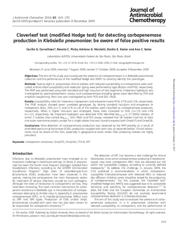 (PDF) Cloverleaf test (modified Hodge test) for detecting carbapenemase ...