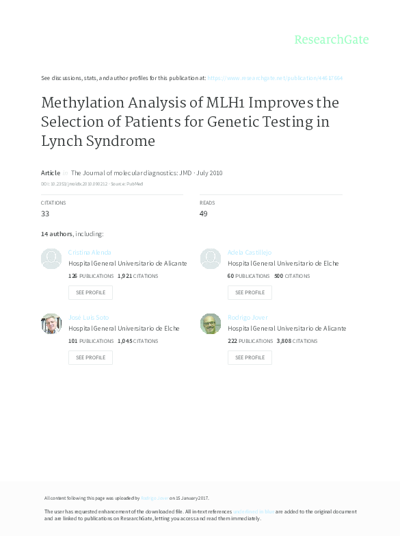 (PDF) Methylation analysis of MLH1 improves the selection of patients ...