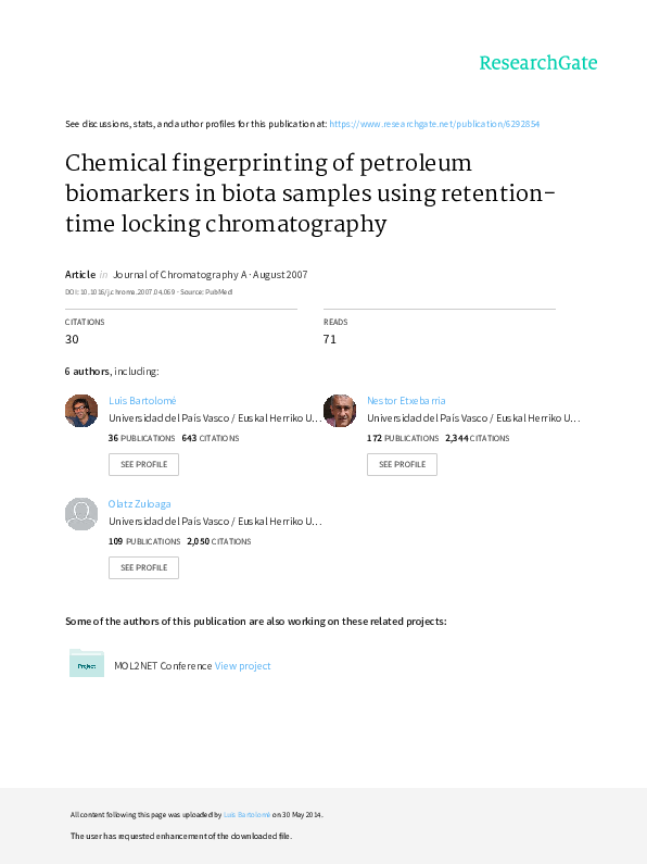 (PDF) Chemical fingerprinting of petroleum biomarkers in biota samples ...
