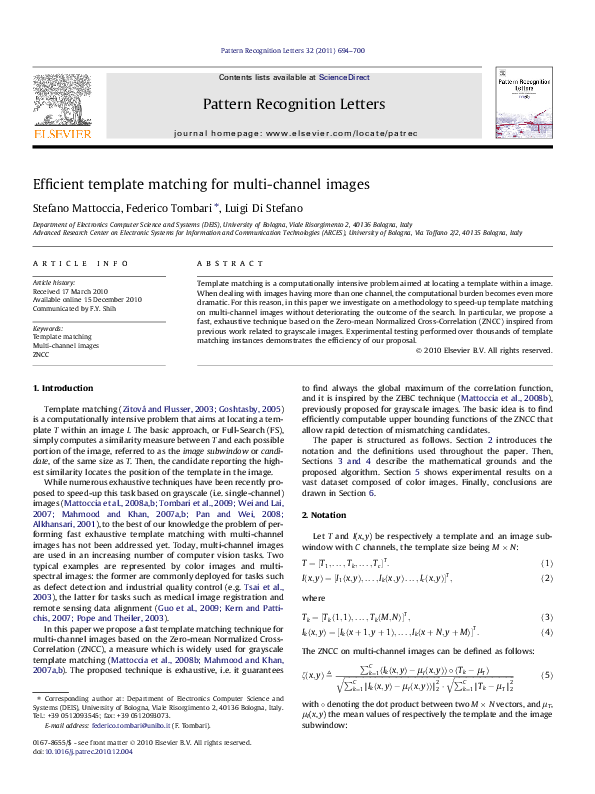 (PDF) Efficient template matching for multi-channel images