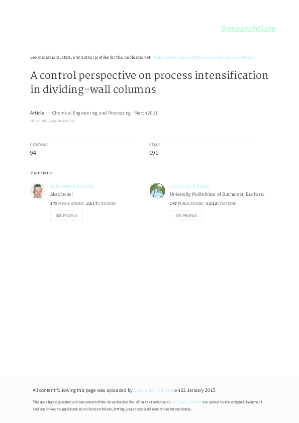 (PDF) A control perspective on process intensification in dividing-wall ...