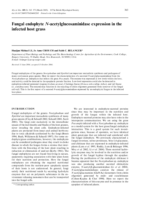 (PDF) Fungal endophyte N-acetylglucosaminidase expression in the ...