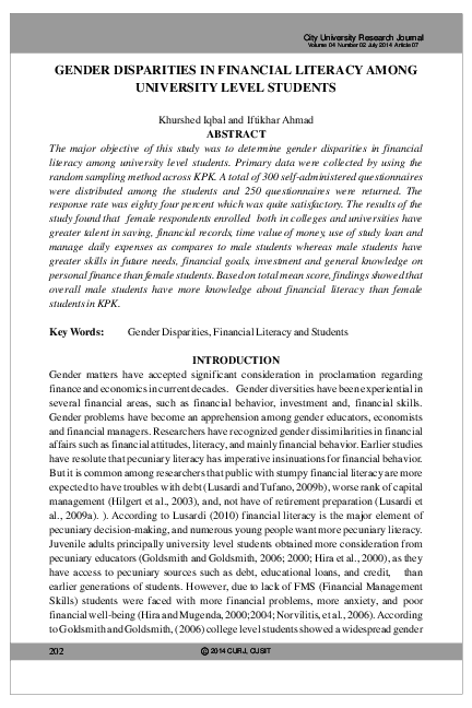 (PDF) Gender Disparities in Financial Literacy among University Level Students.pdf