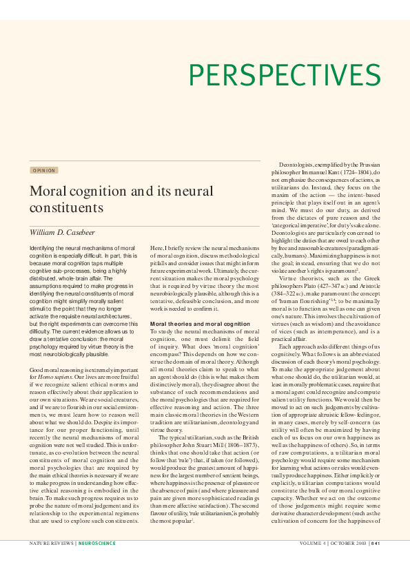 (PDF) Moral cognition and its neural constituents